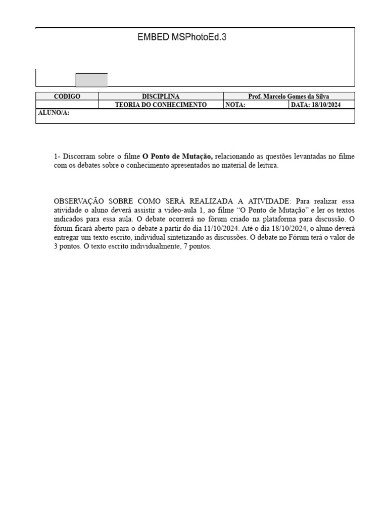 ATIVIDADE AULA 1 TEORIA.doc | PDF