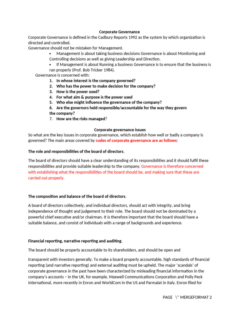 Understanding Corporate Governance Principles | PDF | Board Of ...