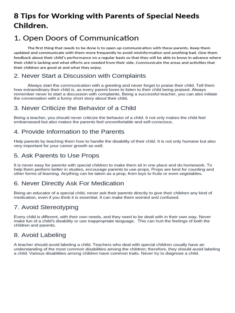 8 Tips For Working With Parents of Special Needs Children | PDF ...