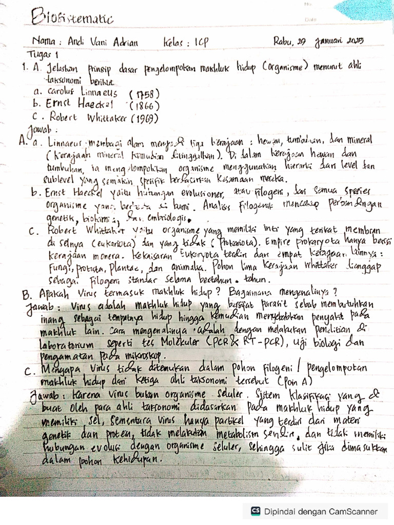 Tugas 1 - Biosistematic - Andi Vani Adrian - 230111511002 | PDF