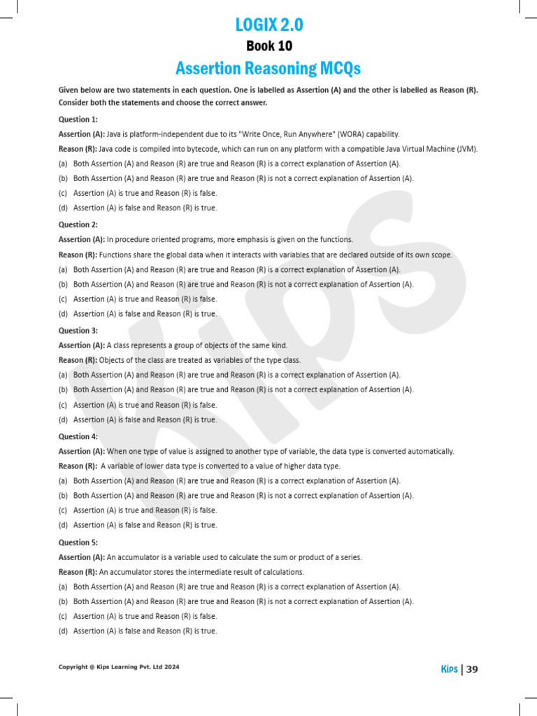 Logix Book 10 AssertionReasoning Questions | PDF | Parameter (Computer ...