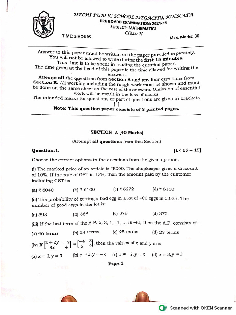 DPSM Maths Pre Board | PDF