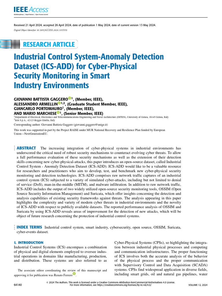 Industrial Control System-Anomaly Detection Dataset ICS-ADD For Cyber-Physical Security ...