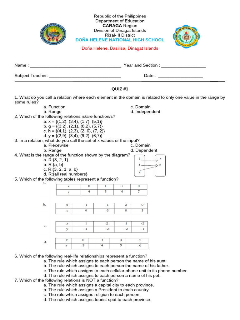genmath quiz 1 | PDF | Function (Mathematics)