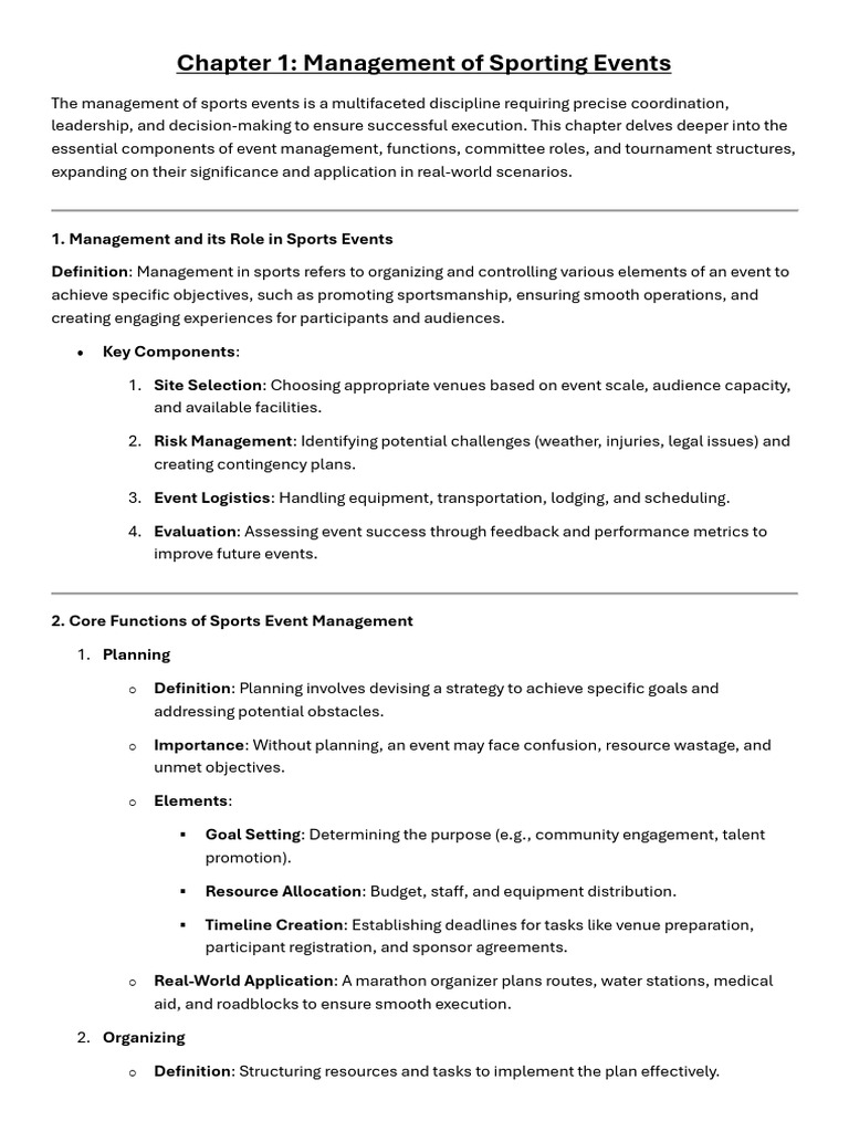 Chapter 1 Management of Sporting Events | PDF | Sports | Leadership