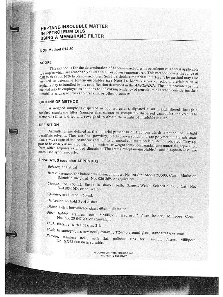UOP method 614 - nC7 asphaltenes (for internal use only) | PDF