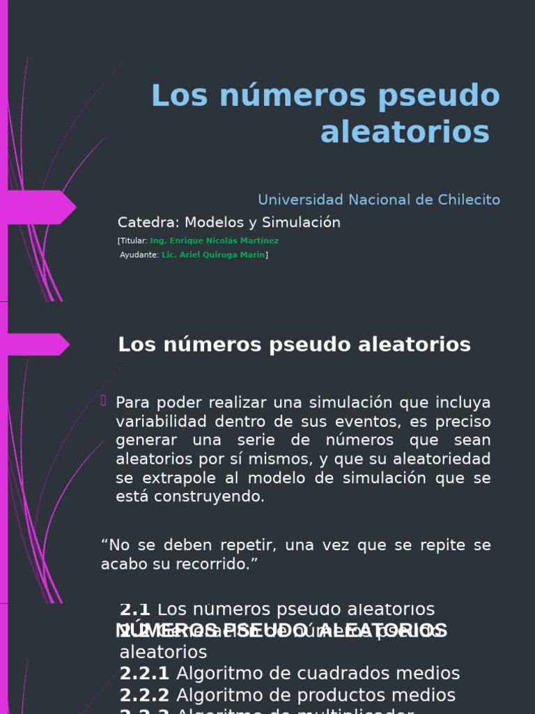Tema NÚMEROS Seudo Aleatorias | PDF | Algoritmos | Objetos matemáticos
