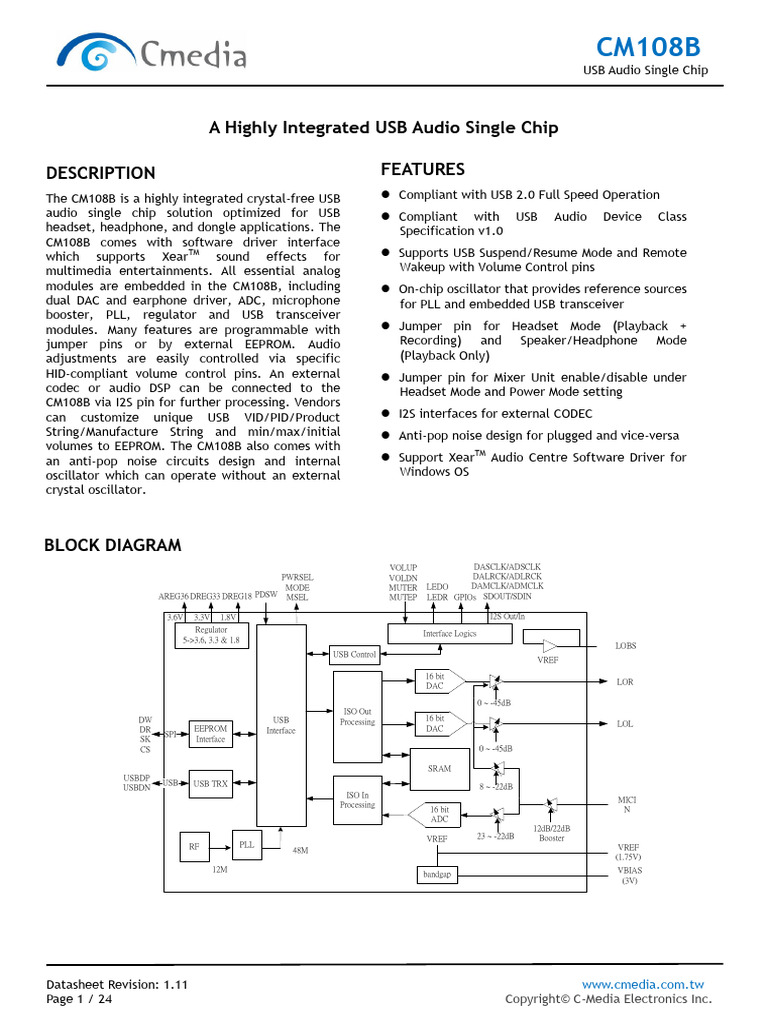 Datasheet.hk_cm108b_8844815 | PDF | Usb | Headphones