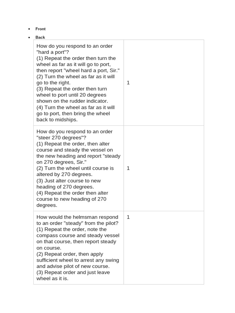 Helmsman Commands and Responses Guide | PDF | Pump | Oil Tanker