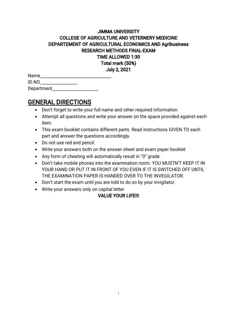 Research Methods Final Exam 2021 | PDF