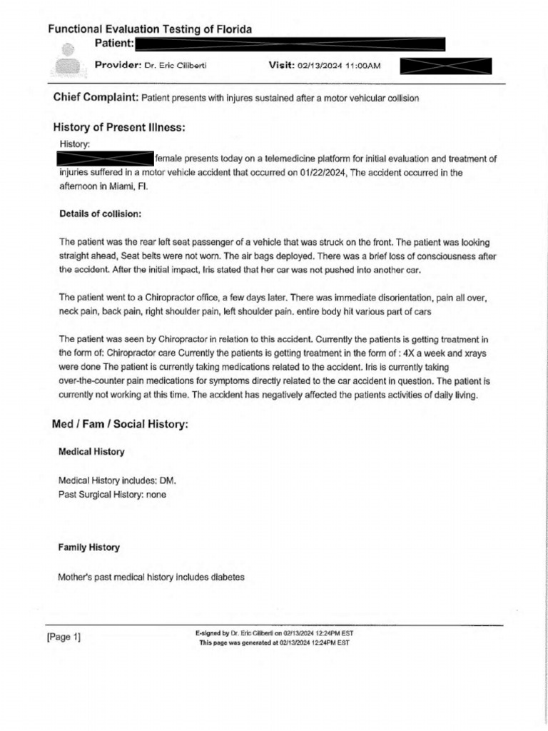 Florida Functional Evaluation Post-Accident | PDF | Pain | Anatomical ...