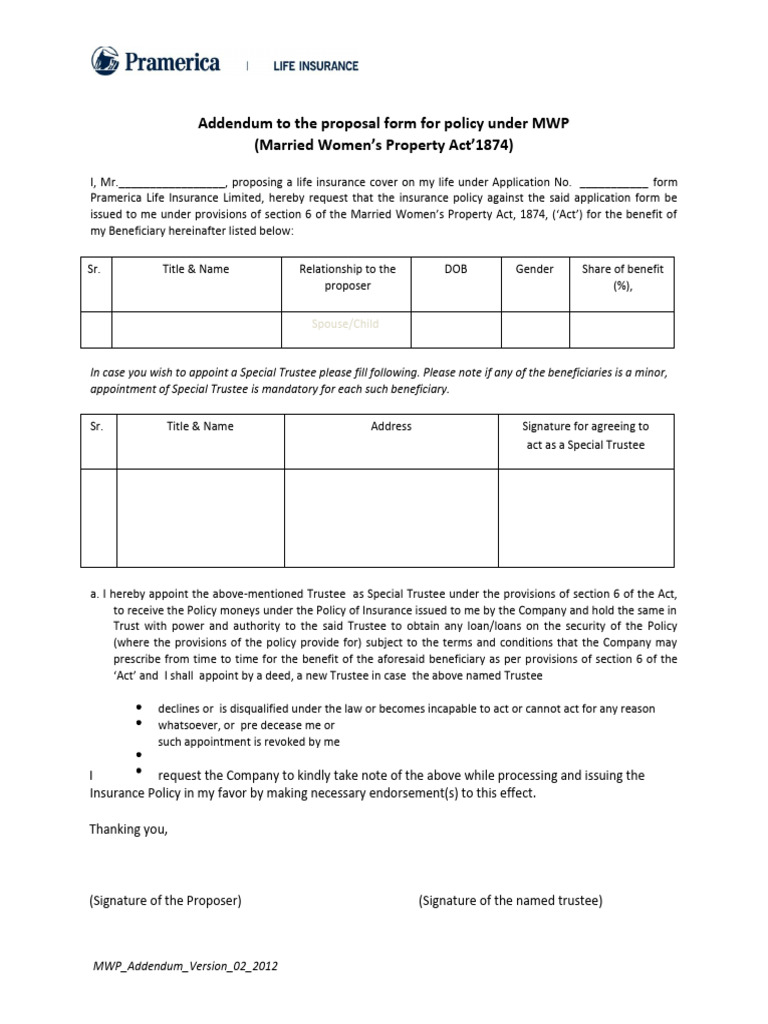 MWPA Addendum Ver 2 | PDF | Insurance | Trustee