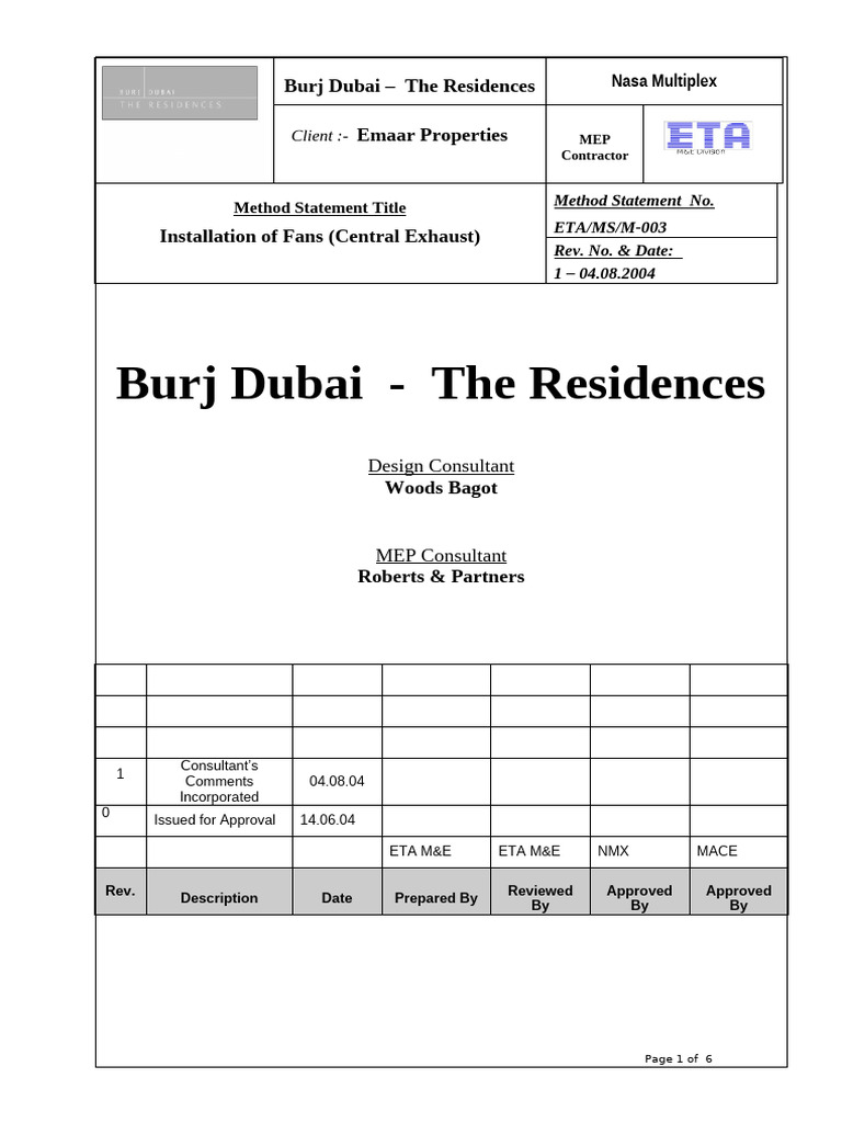 Installation of Fans (Central Exhaust) | PDF | Duct (Flow)