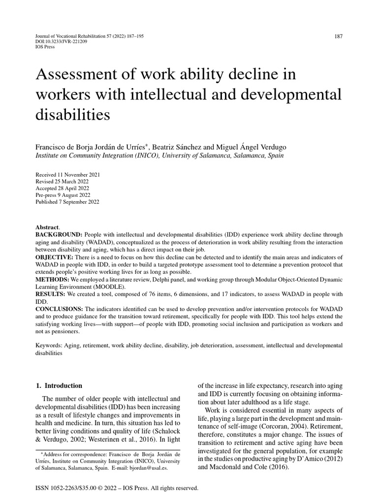 Jordan de Urries Et Al 2022 Assessment of Work Ability Decline in ...