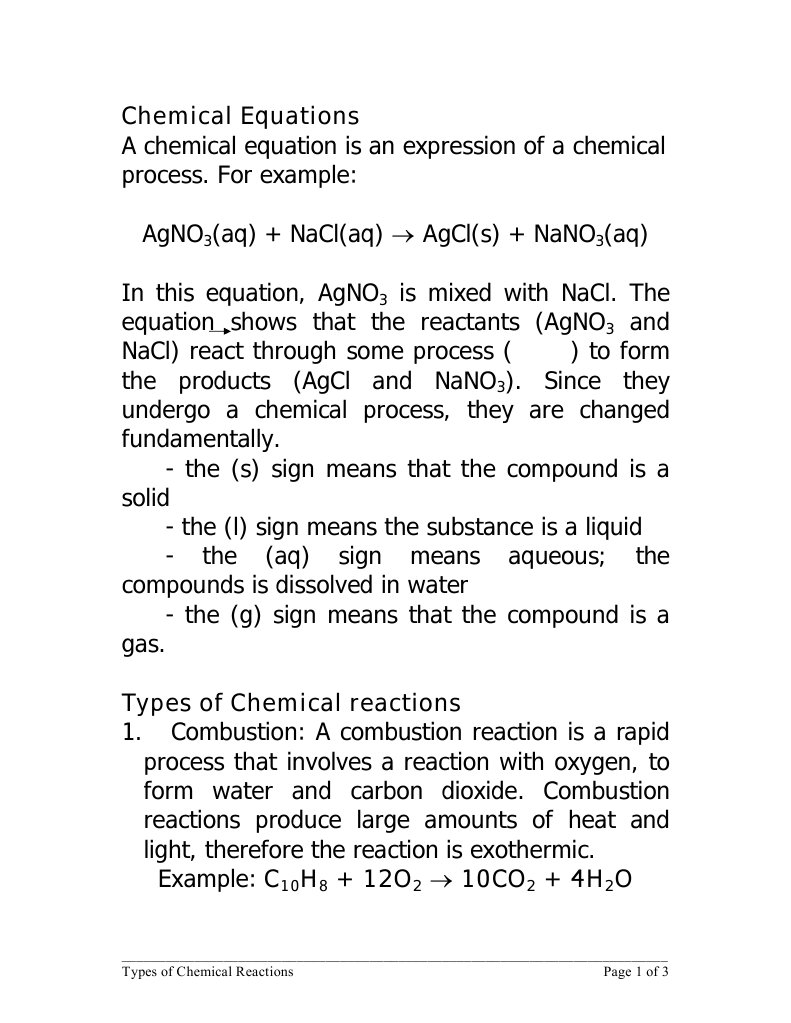 Types of Chemical Reactions | PDF | Teaching Methods & Materials ...
