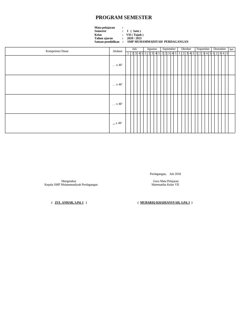 Program Semester 1 Dan 2 | PDF