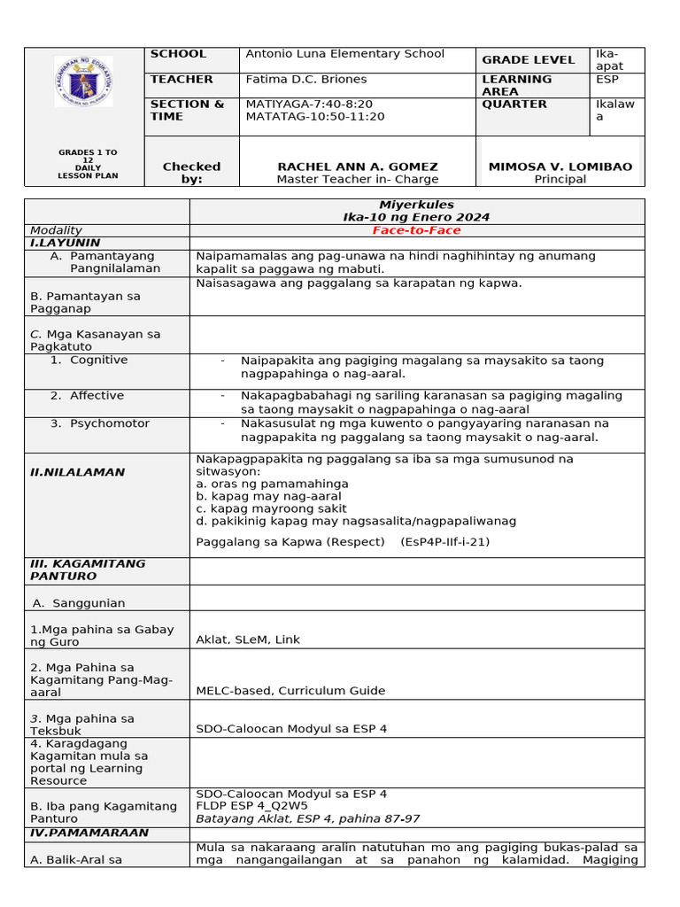 DLP ESP Q2 Week 6 Jan. 3 2024 | PDF