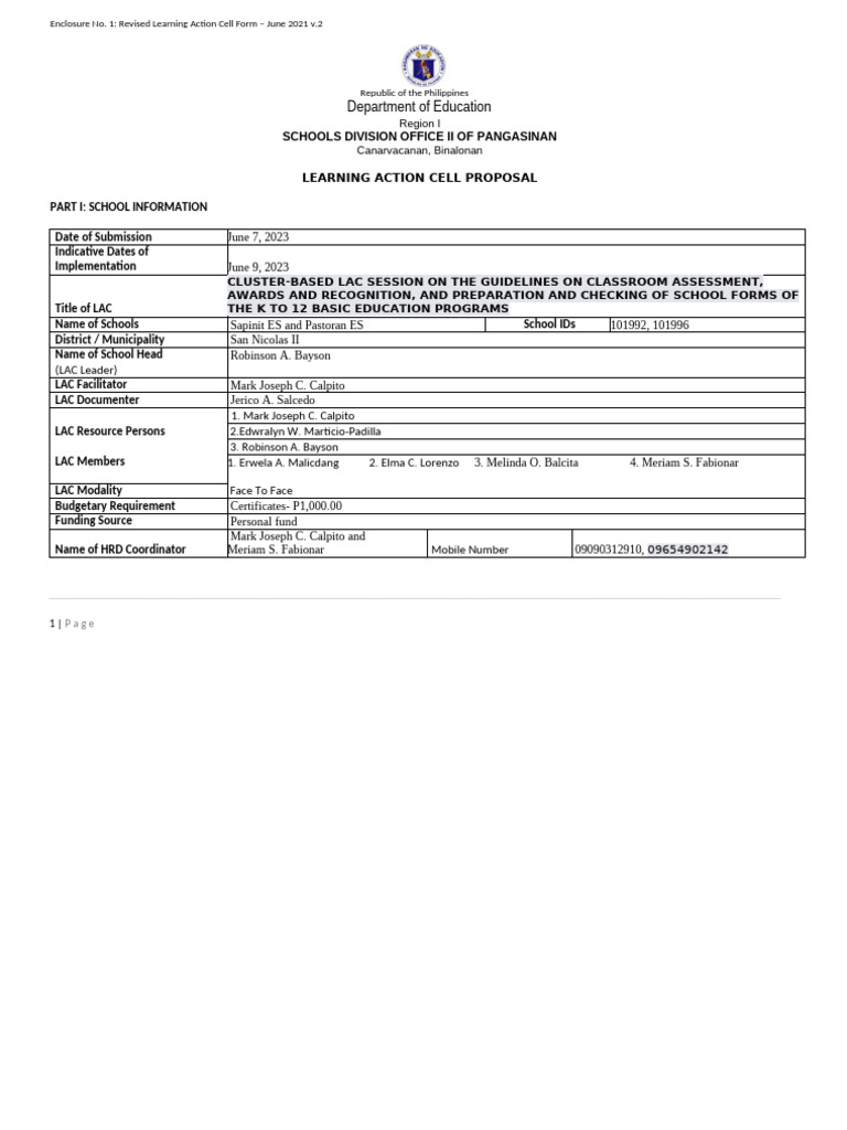 Cluster-Based LAC Session Proposal | PDF | Teachers | Curriculum