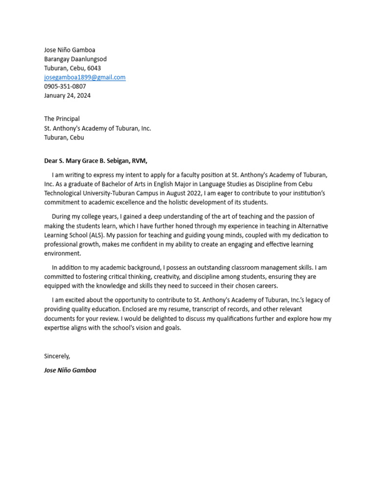 Application Letter | PDF