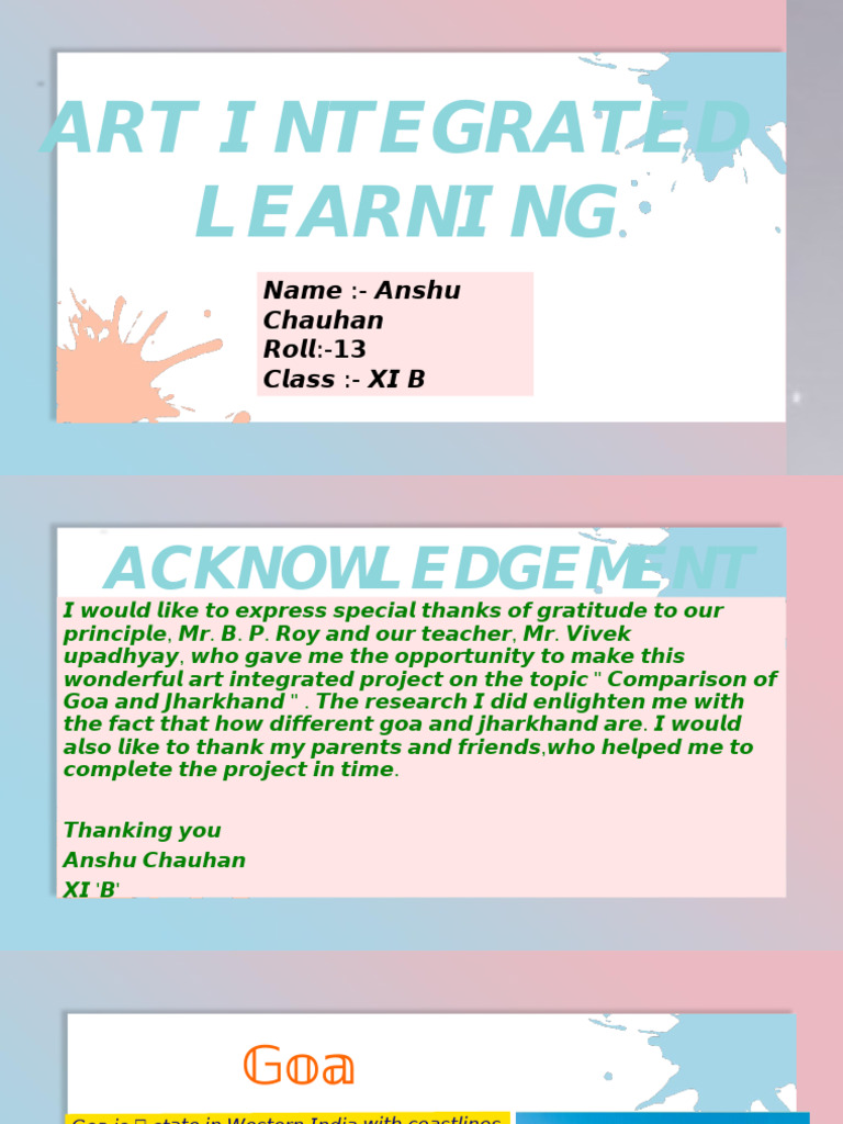 Art Integrated Learning PPT On Goa Vs Jharkhand | PDF