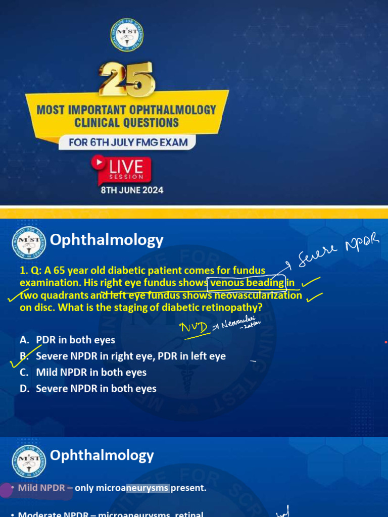 25 Most Important Ophthalmology Questions for 6 July 2024 Fmg Exam PDF ...