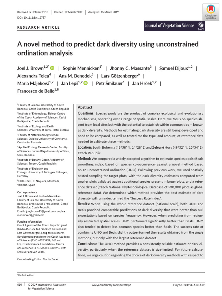 Brown (2018) A Novel Method To Predict Dark Diversity Using ...