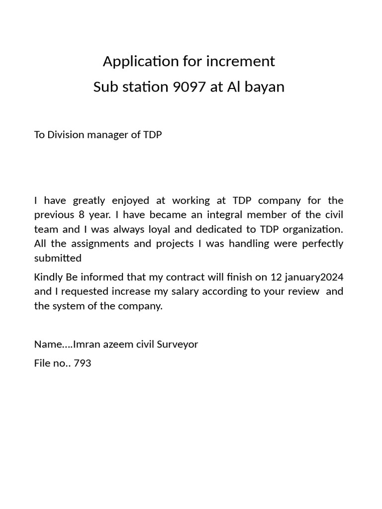 Application For Increment Pdf