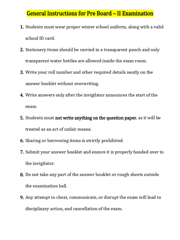 General Guidlines For Pre Board - 2 | PDF