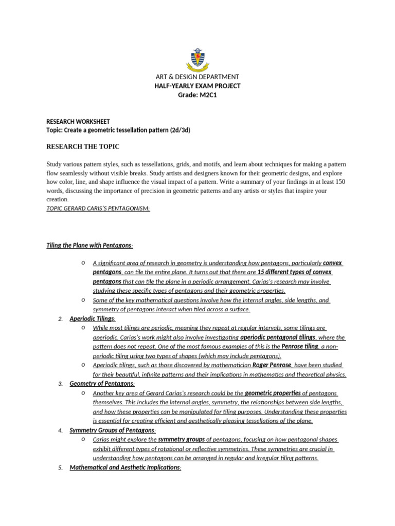 m2c1 Research Worksheet | PDF | Geometry | Pattern