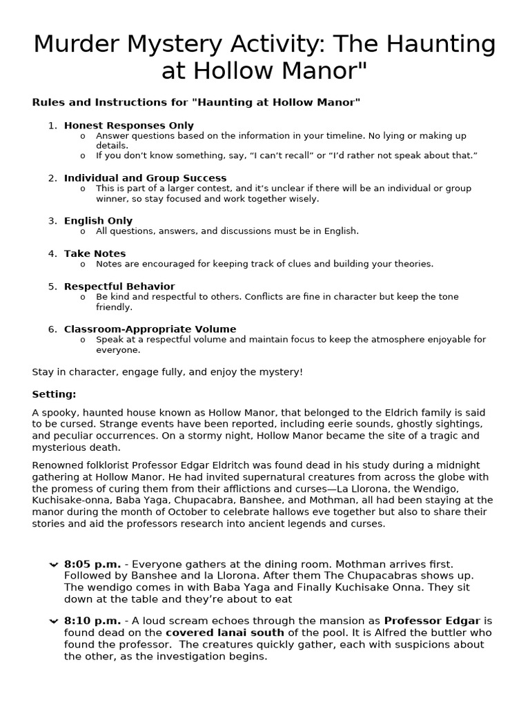 Murder Mystery Activity | PDF