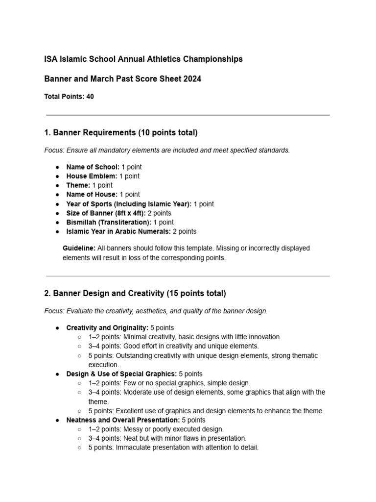 Banner and March Past Score Sheet 2024 | PDF