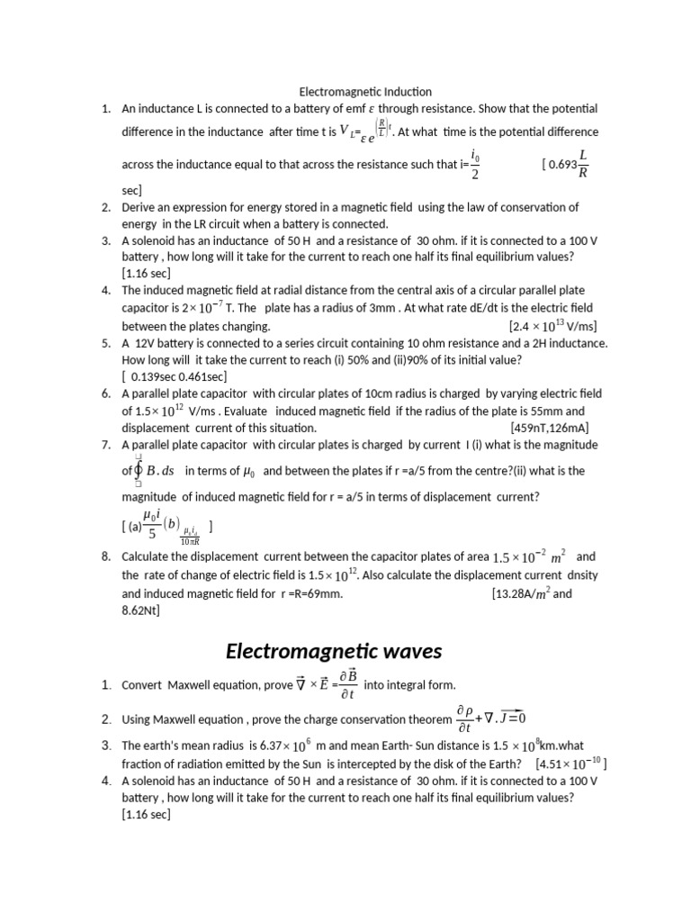 Assignment of BE(Physics) | PDF | Inductance | Electromagnetic Radiation
