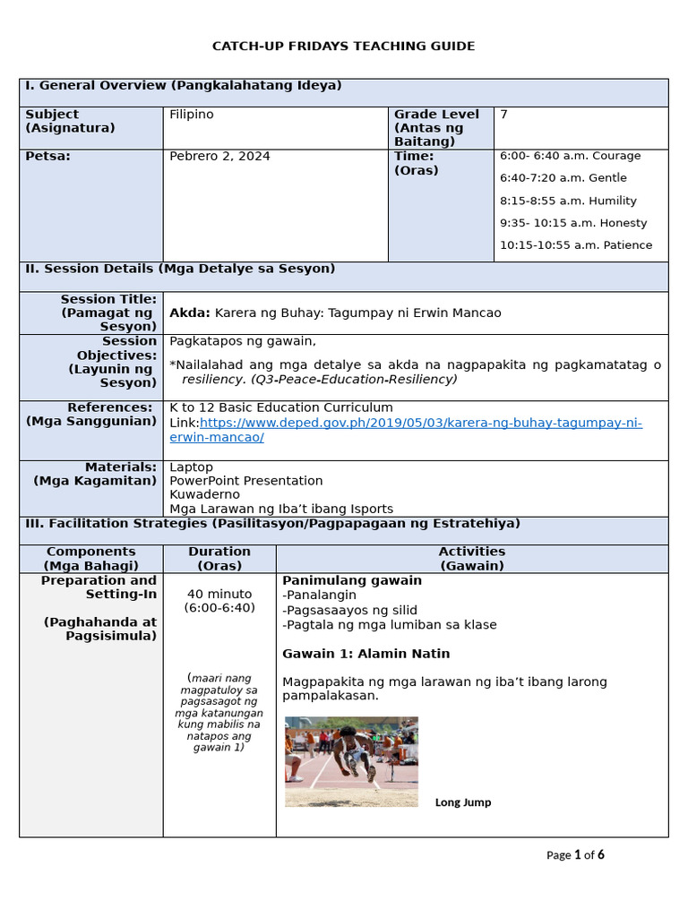 Teaching Guide Catchup Day - G7 | PDF