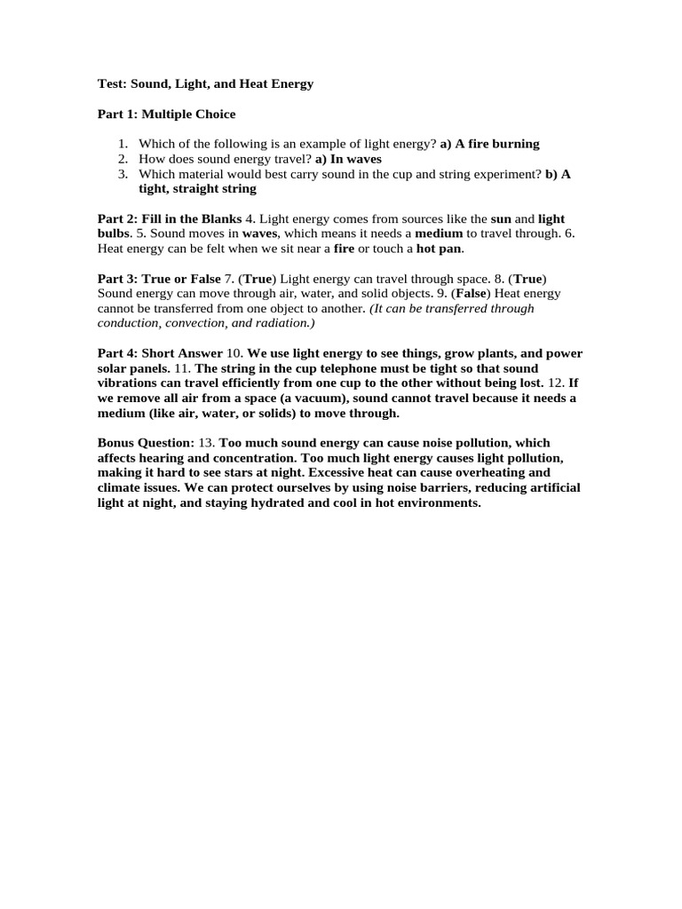 SCIENCE Test ANSWERS | PDF