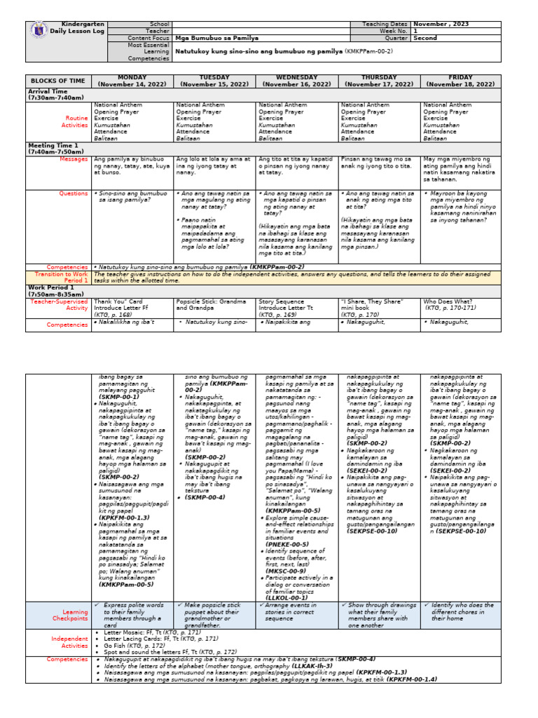 Kindergarten-DLL-MELC-Q2-Week 2 | PDF