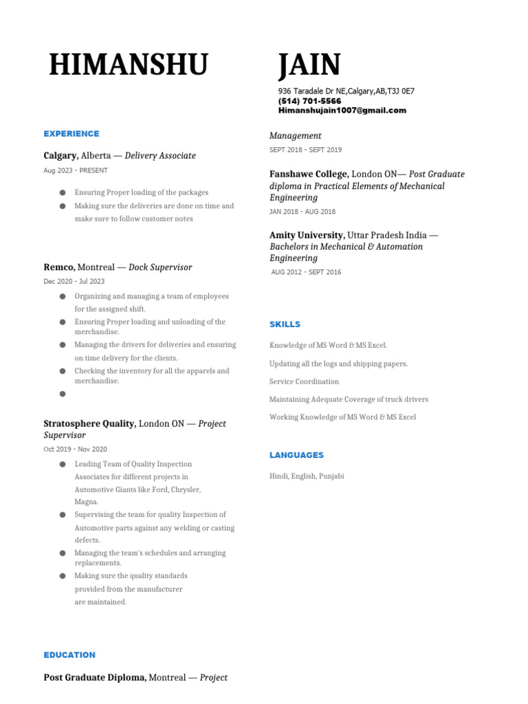 Himanshu Jain Resume | PDF | Production And Manufacturing