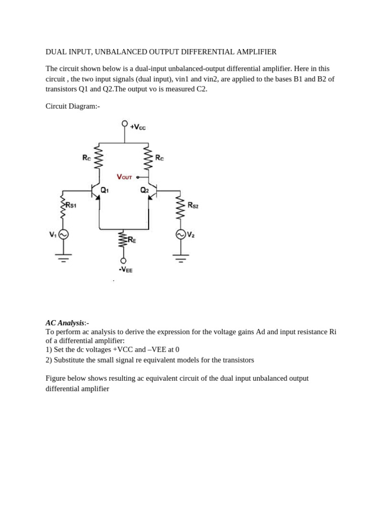 Dual Input Unbalanced Output Ac Analysis | PDF | Amplifier | Electrical Network