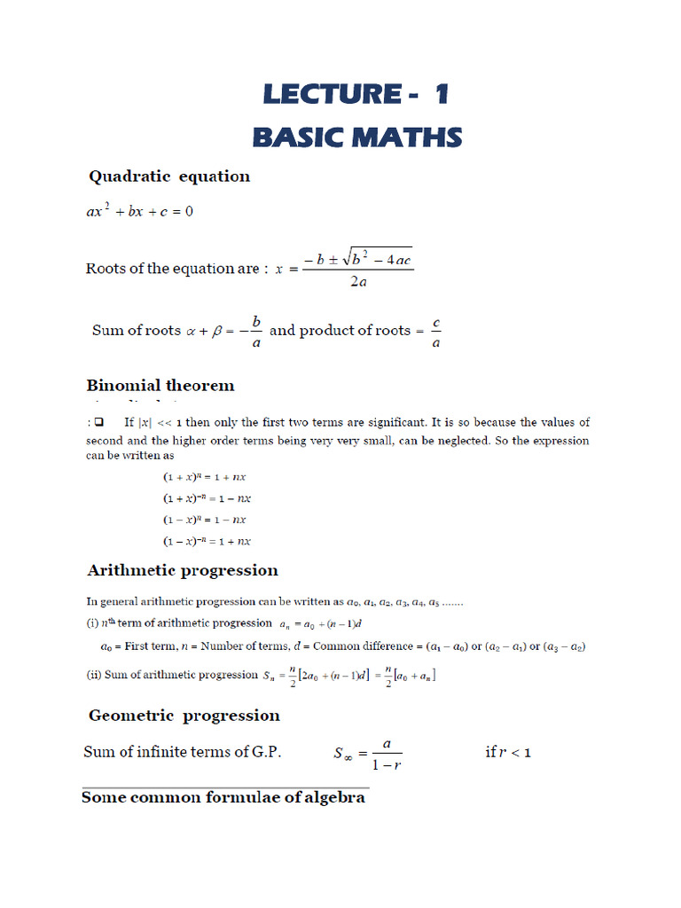 LECTURE- 1 BASIC MATHS CC 2021 | PDF