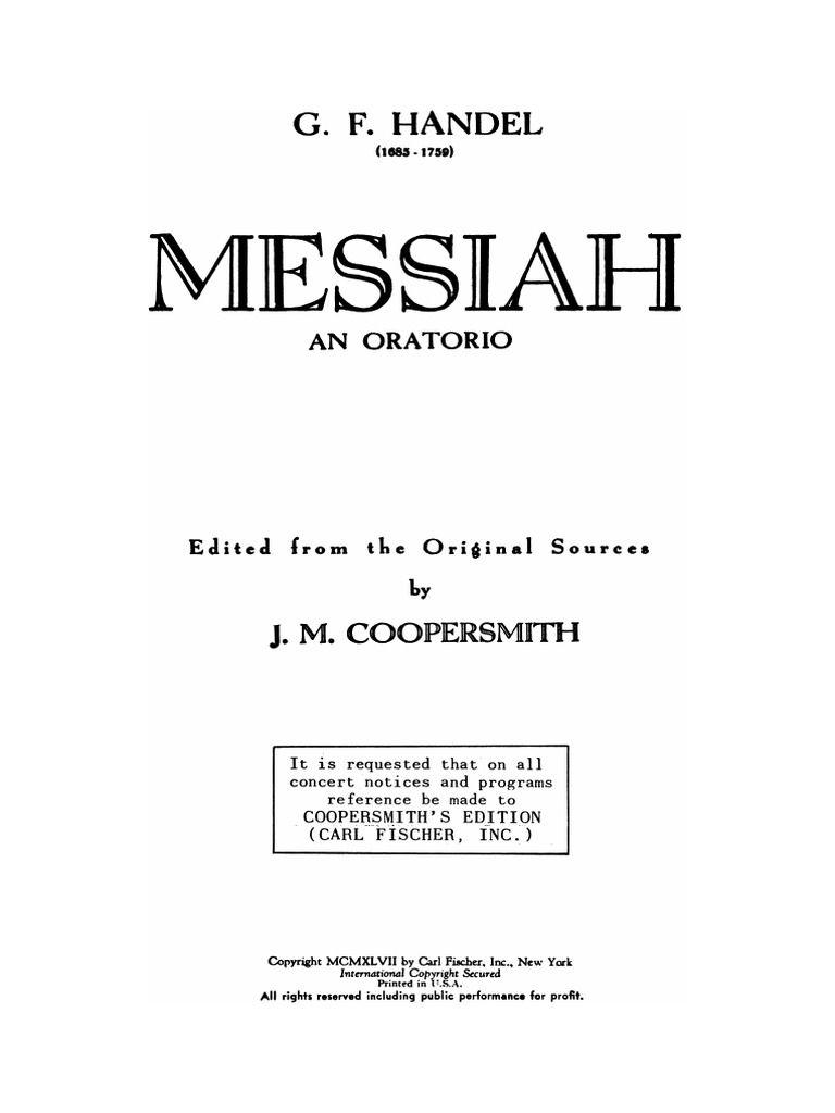 IMSLP881918-PMLP22568-Handel - Messiah (Vocal Score Ed Coopersmith) | PDF