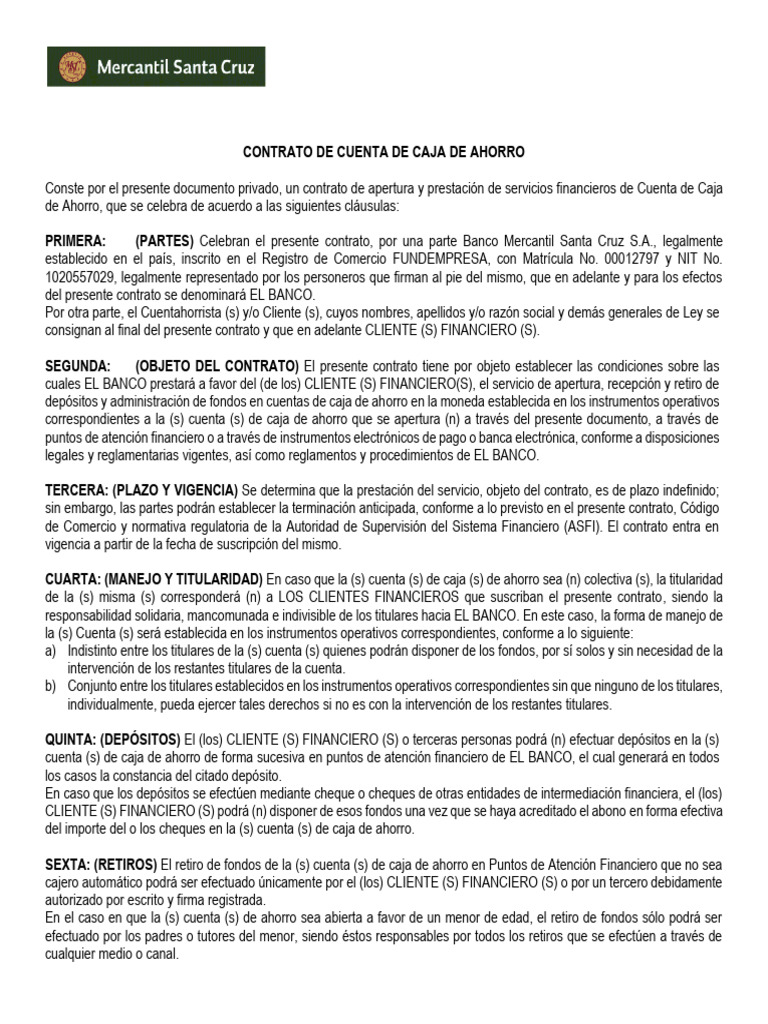 Contrato de Cuenta de Ahorro Banco | PDF | Bancos | Tarjeta de débito