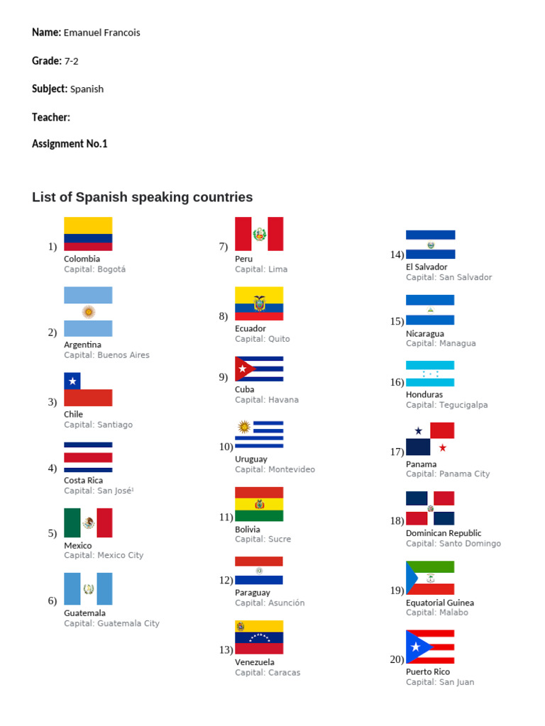 Spanish-Speaking Countries and Facts | PDF | Nicaragua | Colombia