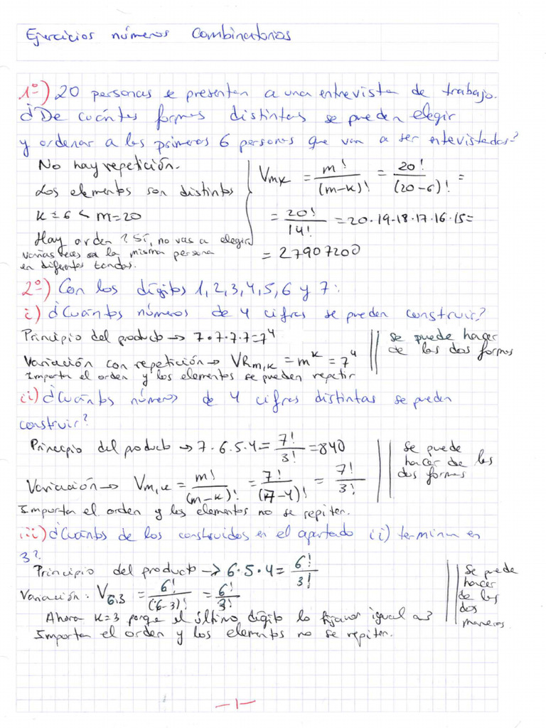 Ejercicios Combinatoria Resueltos | PDF