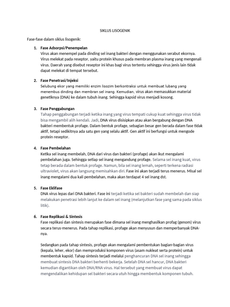 Fase Siklus Lisogenik | PDF