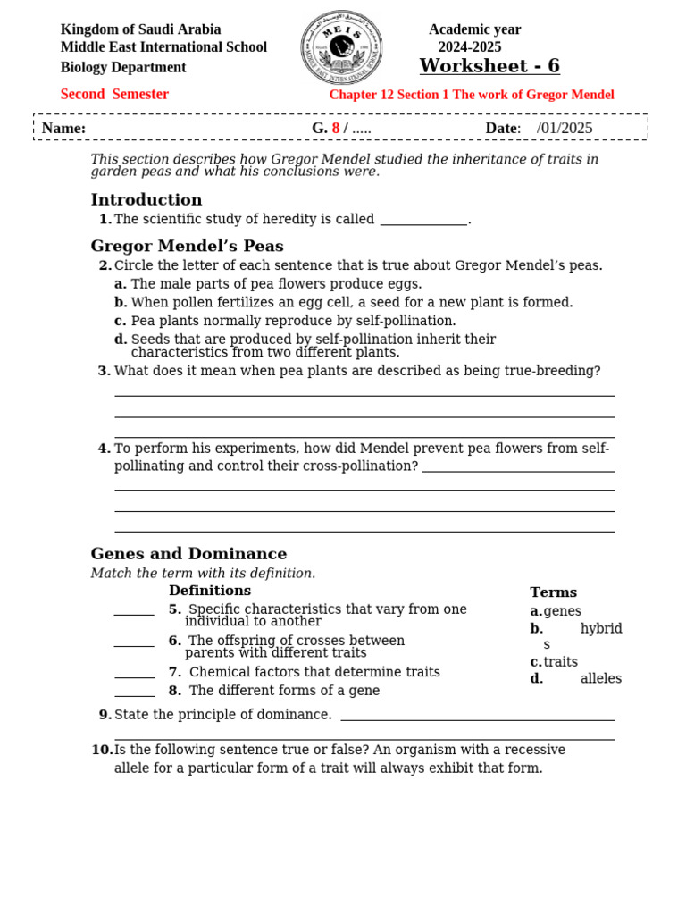 Gregor Mendel's Pea Inheritance Study | PDF | Dominance (Genetics ...