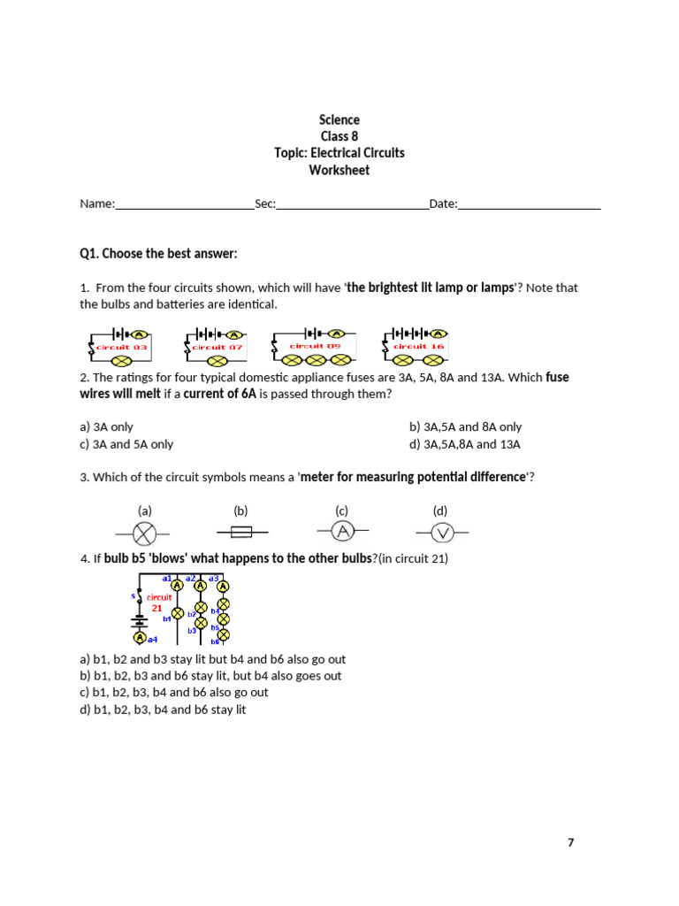 Science Class 8 Electrical Circuits | PDF | Series And Parallel ...