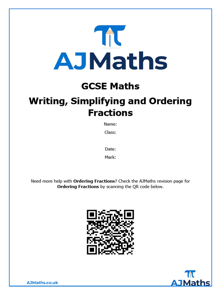 Gcse Maths Writing Simplifying and Ordering Fractions | PDF