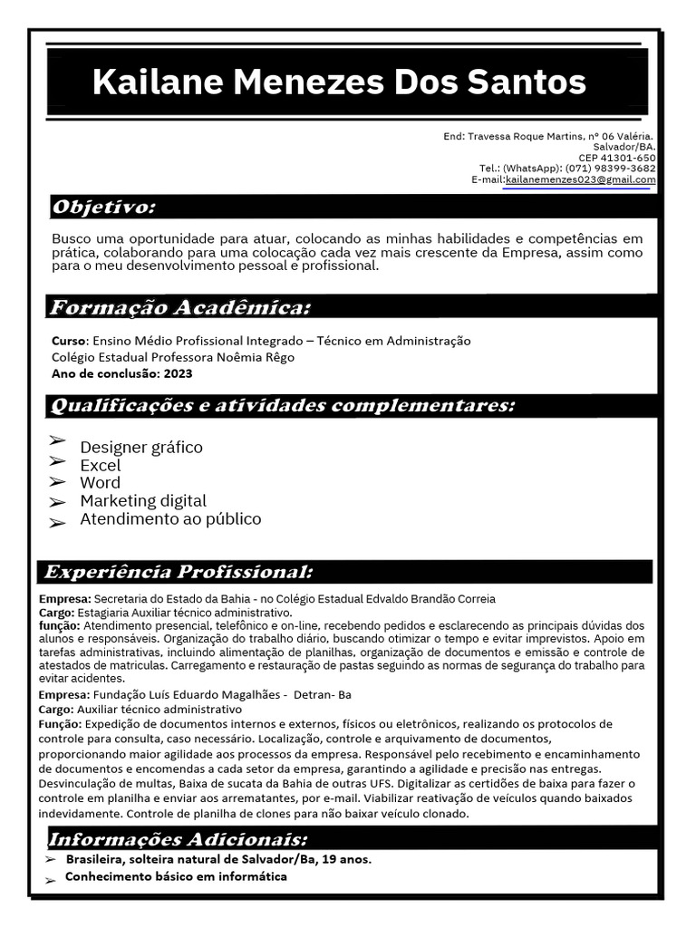 Currículo - Kailane Menezes Dos Santos | PDF