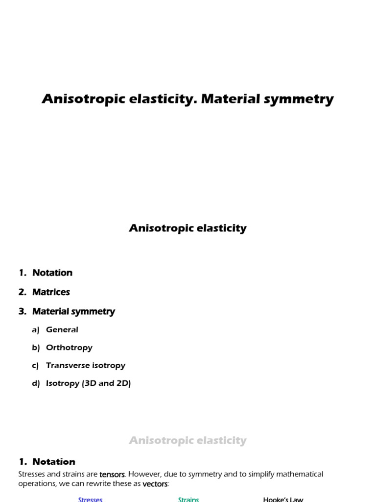 Anisotropic Elasticity and Material Symmetry | PDF | Anisotropy | Chemistry