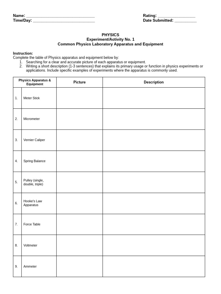 Common Physics Lab Equipment Guide | PDF