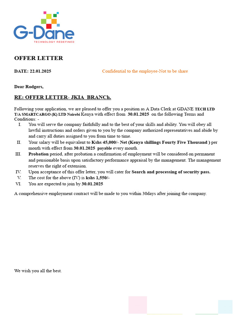 Offer Letter for Data Clerk | PDF